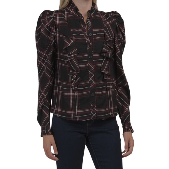 RACHEL Rachel Roy | Tops | Rachel Roy Ruffle Plaid Puff Sleeve Blouse ...
